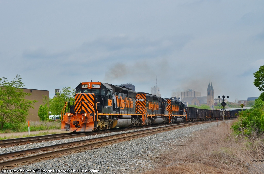 WE 6352, 6311 & 6351 are working their hardest to get this train to National Lime & Stone.